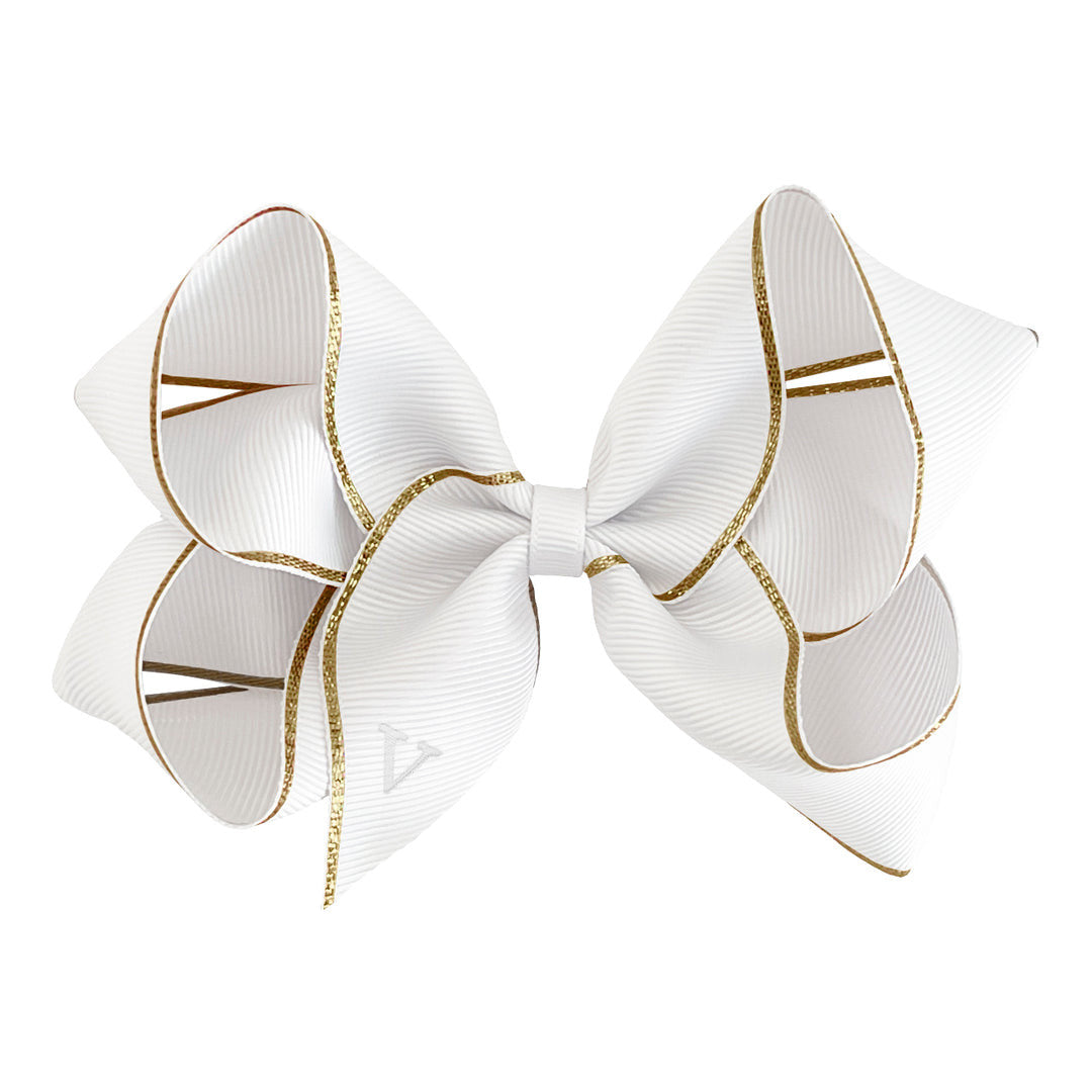 LARGE GOLD EDGE HAIR CLIPS ラージ - 刺繍付きゴールドエッジヘアクリップ - ホワイト